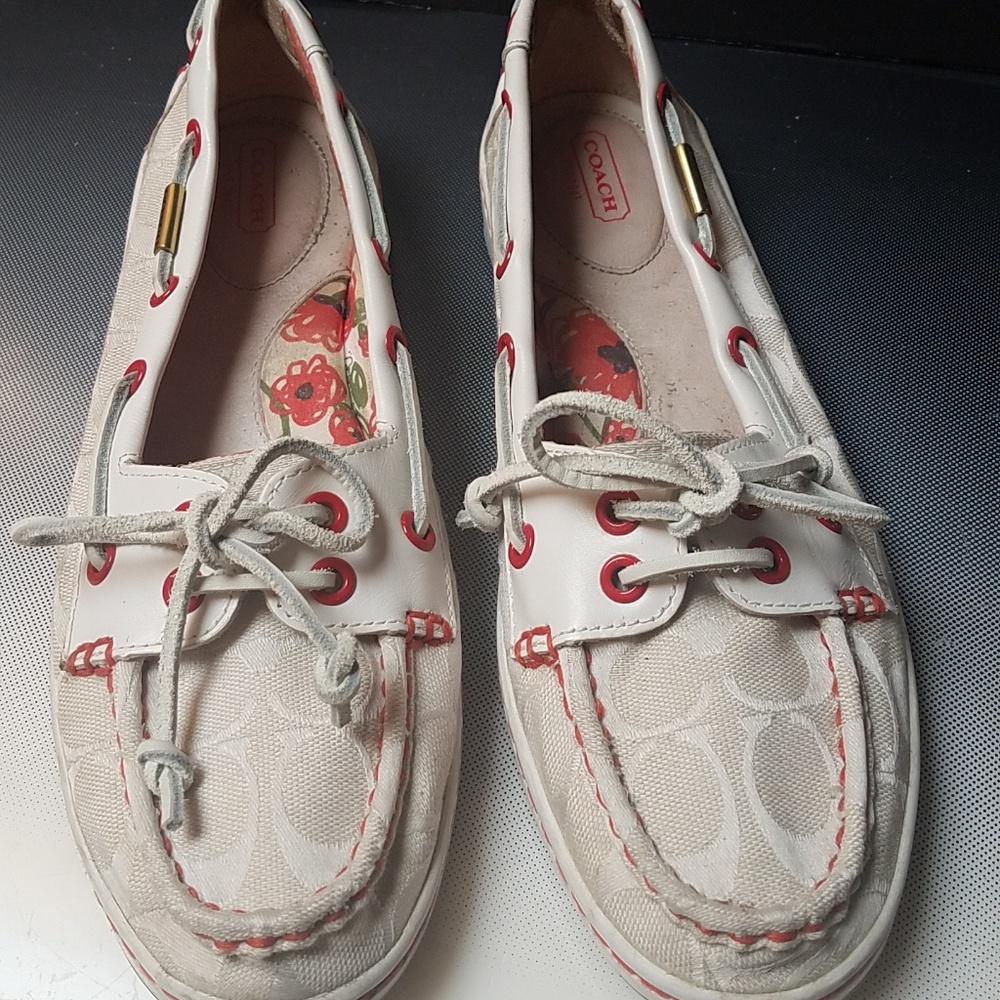 Coach Rochelle Boat Shoes White With Red Trim 10.5 - Gem